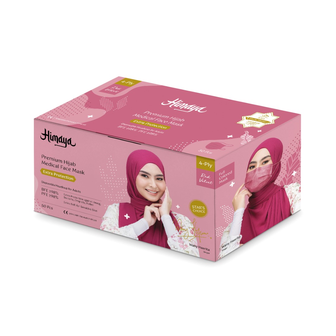 Himaya Premium 4 Ply Hijab Medical Face Mask Red Velvet | myaeon2go