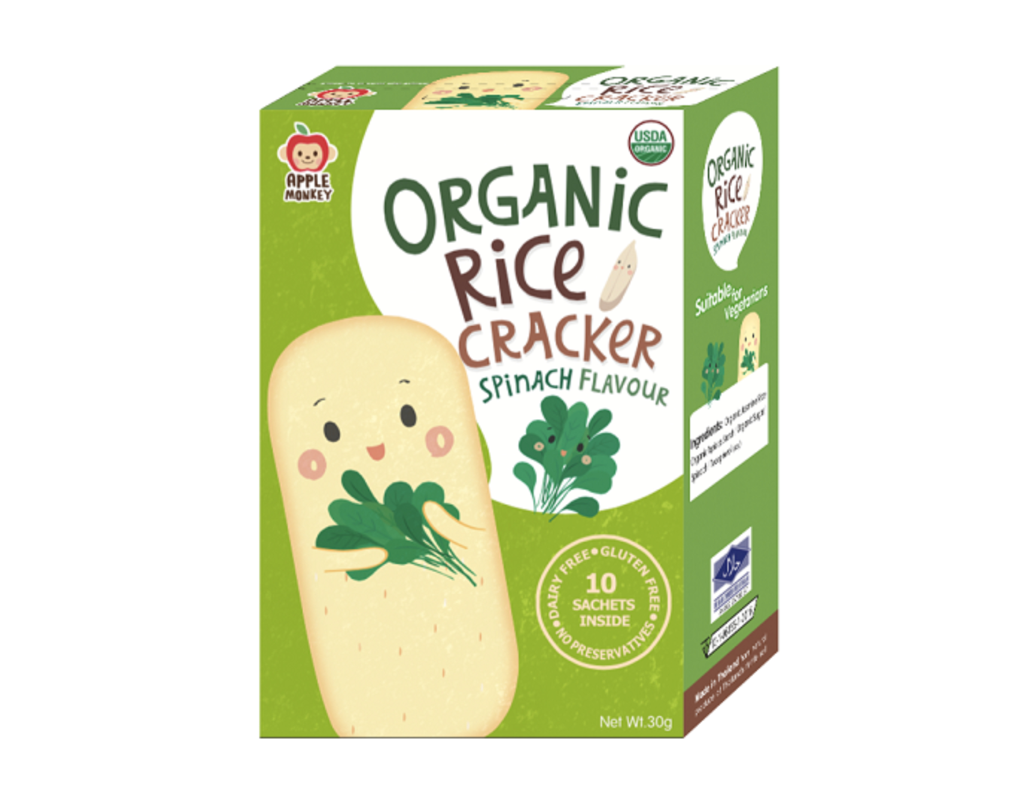 Apple Monkey Organic Rice Cracker, 10 Sachets - Healthy