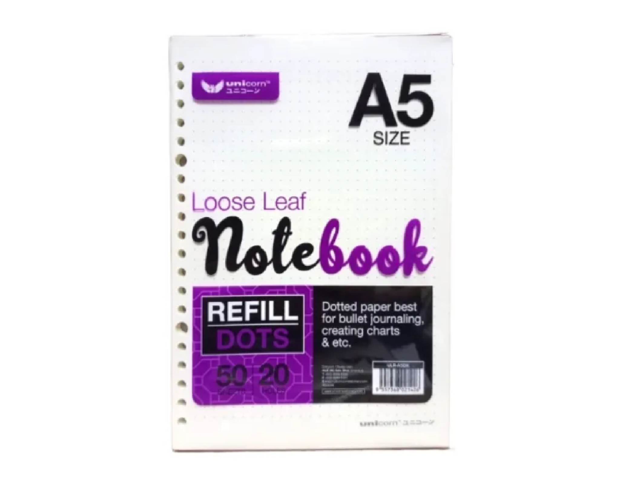 Unicorn A5 Loose Leaf Notebook Refill Dots (ULR-A5DX) | myaeon2go