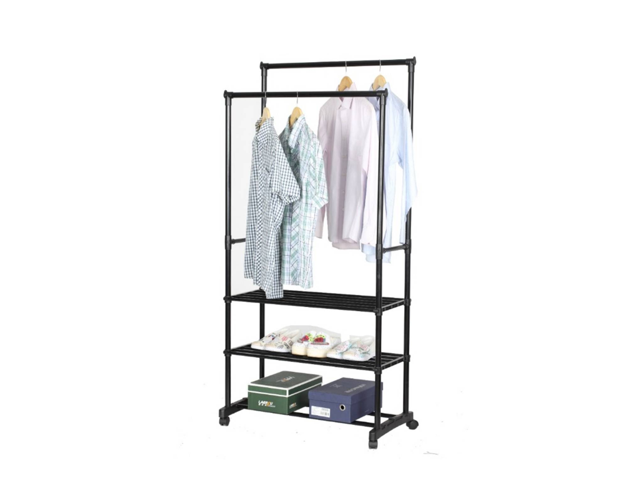 Double Pole Garment Rack 2 Shelves | myaeon2go
