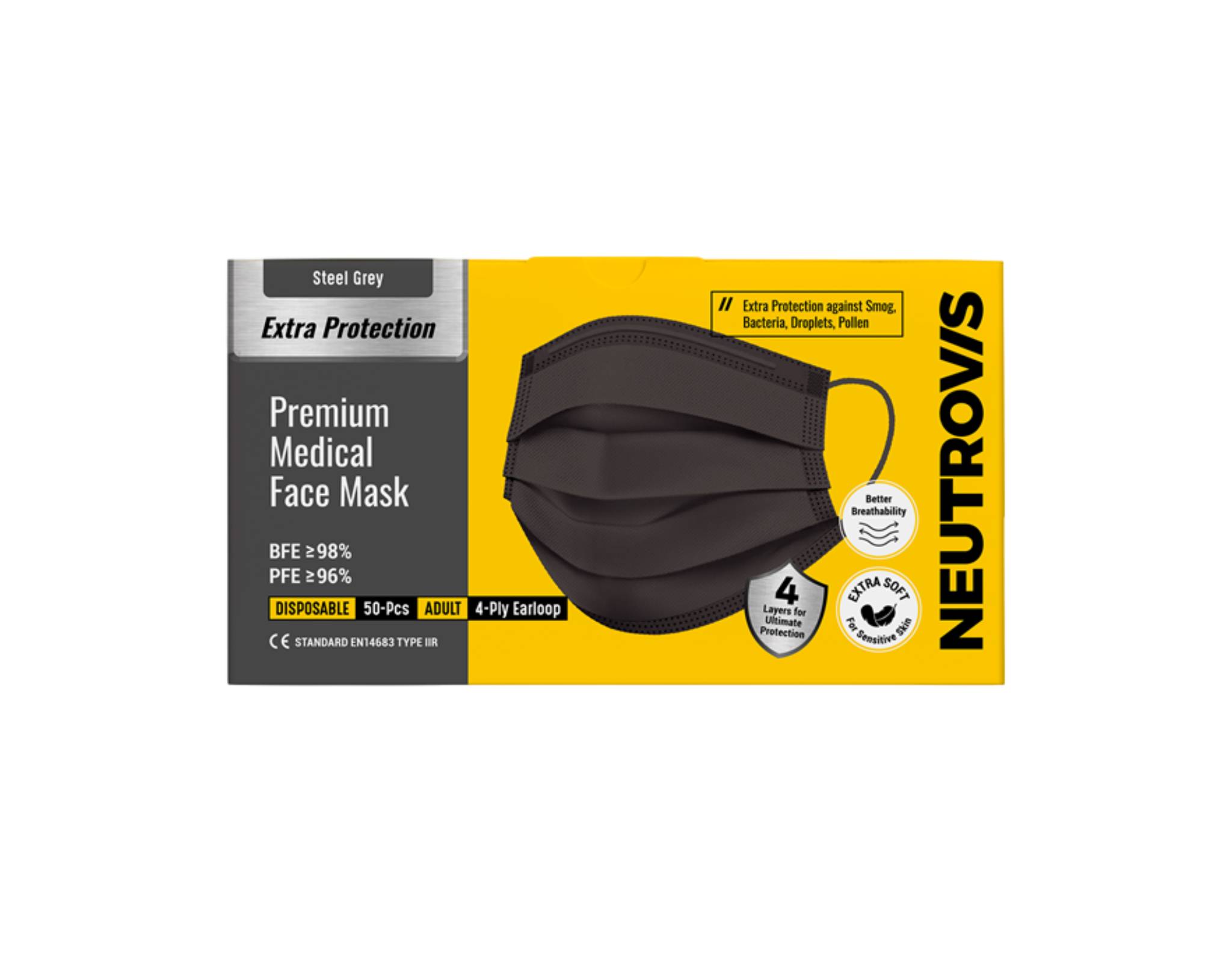 Neutrovis 4Ply Medical Mask Steel Grey | myaeon2go