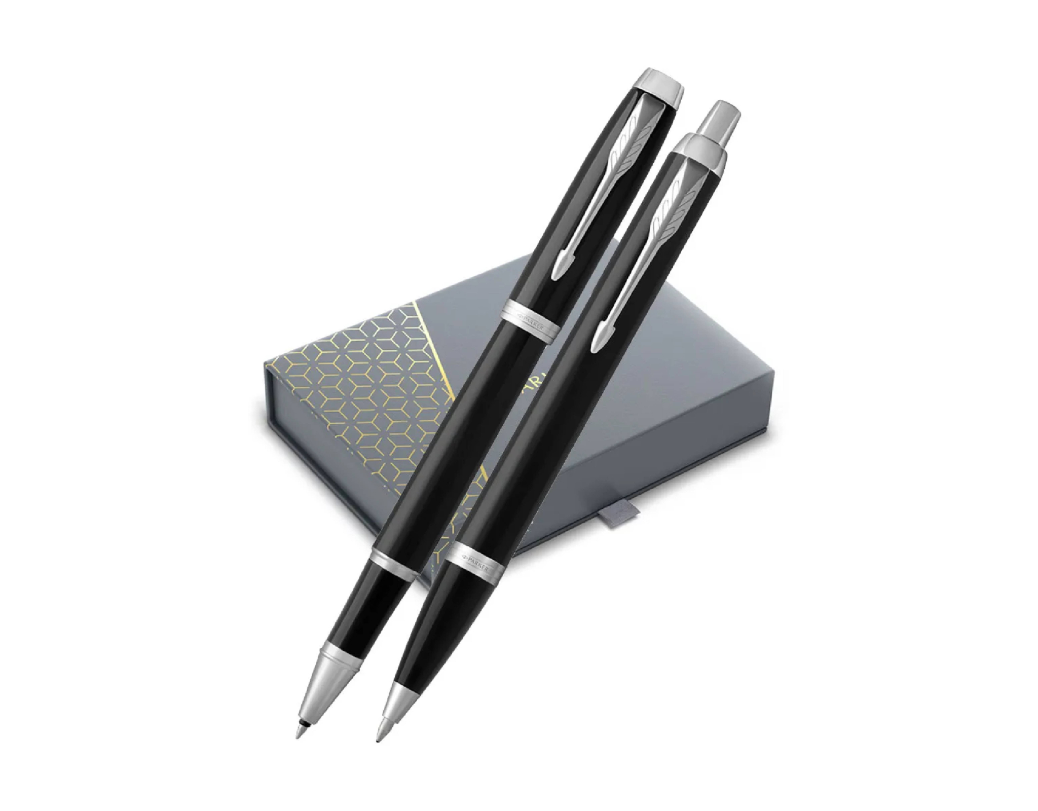 Parker IM Black Chrome Trim Gift Set (Rollerball Pen With Ballpoint Pen ...