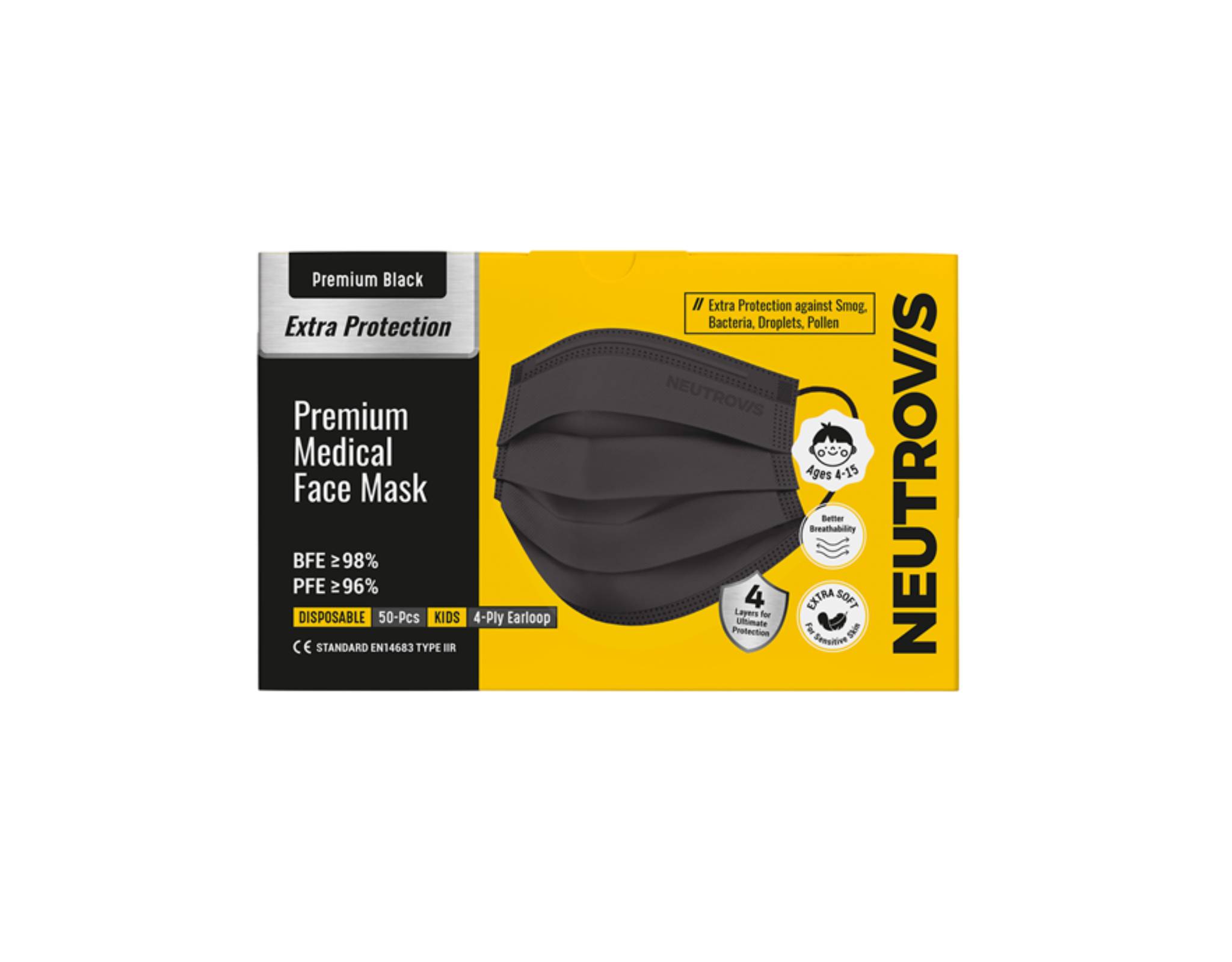 Neutrovis 4Ply Medical Mask Kids Premium Black | myaeon2go