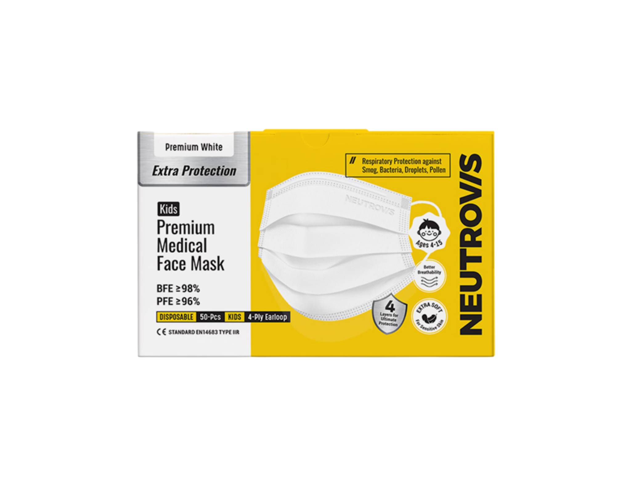 Neutrovis 4Ply Medical Mask Kids Premium White | myaeon2go