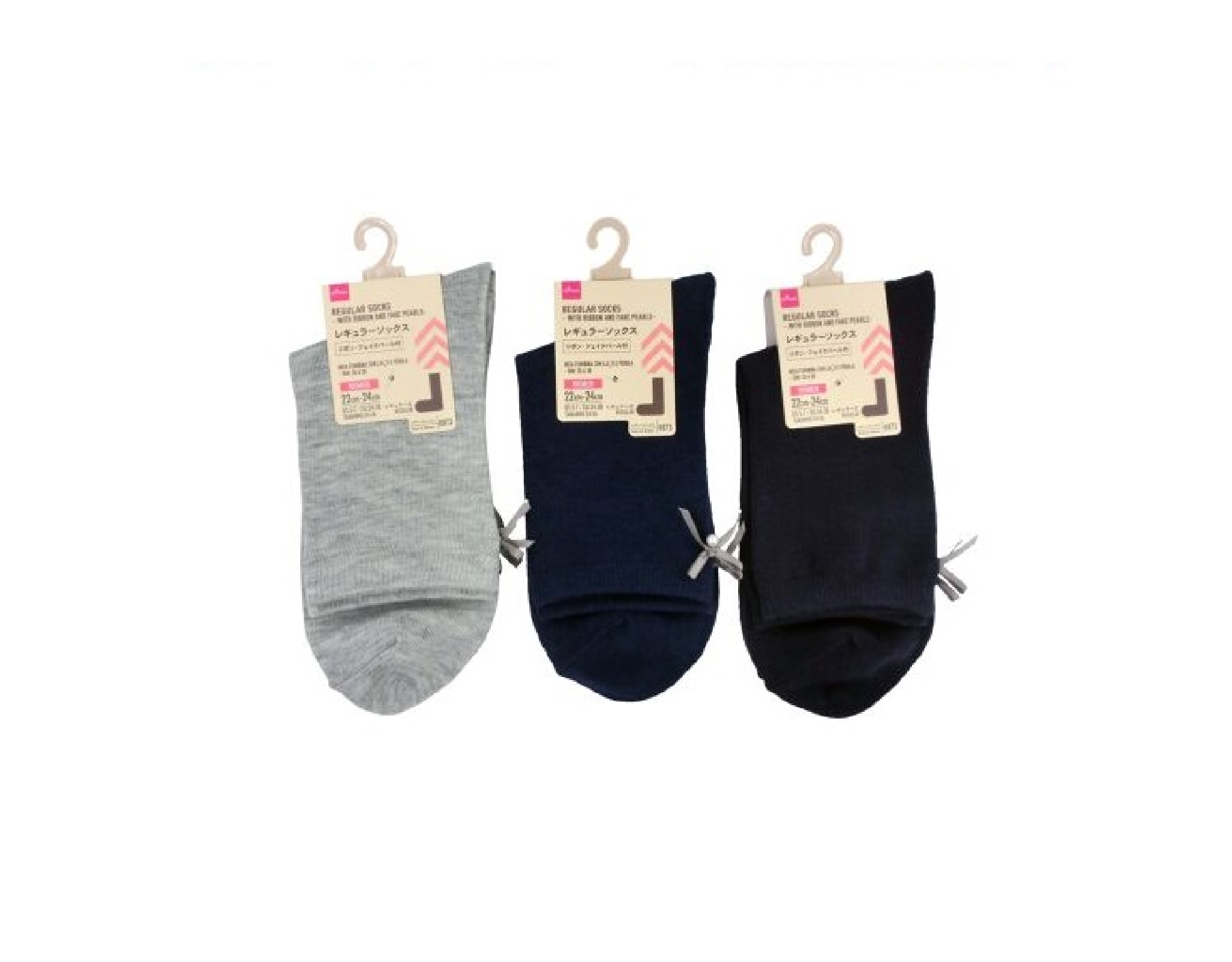 Daiso [SELECTED RANDOMLY] Regular Socks Ladies With Ribbon And Fake ...
