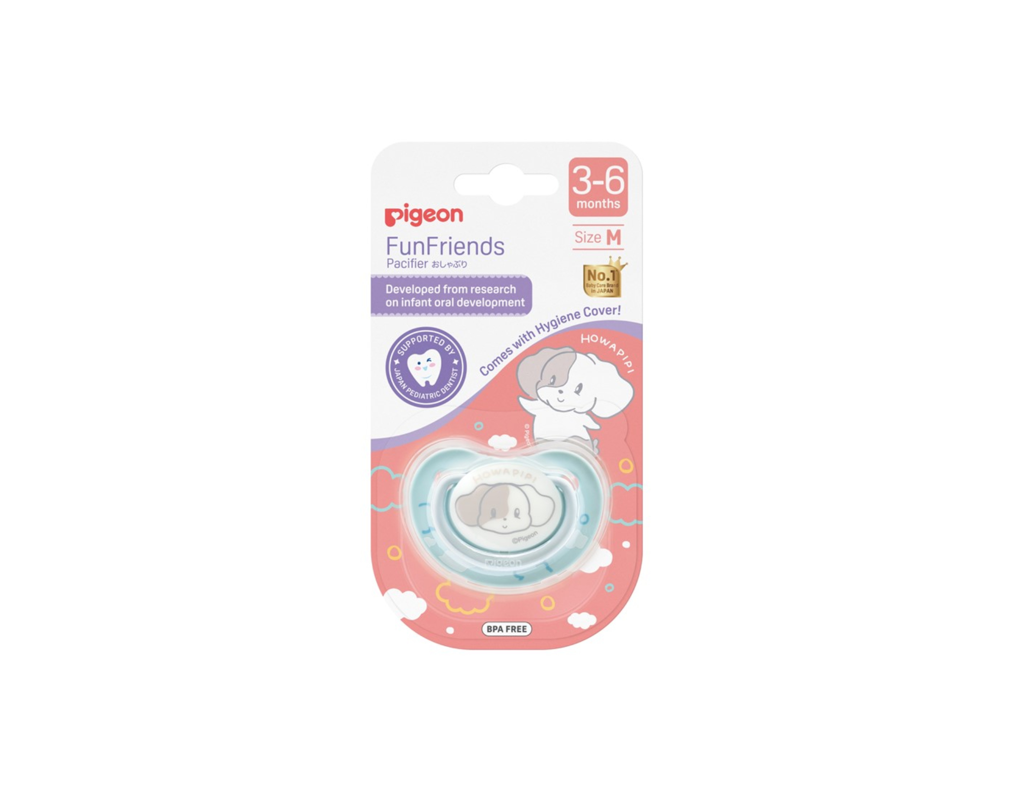 Pigeon Funfriends Pacifier M - Howapipi, 3-6 months - Soft Teat