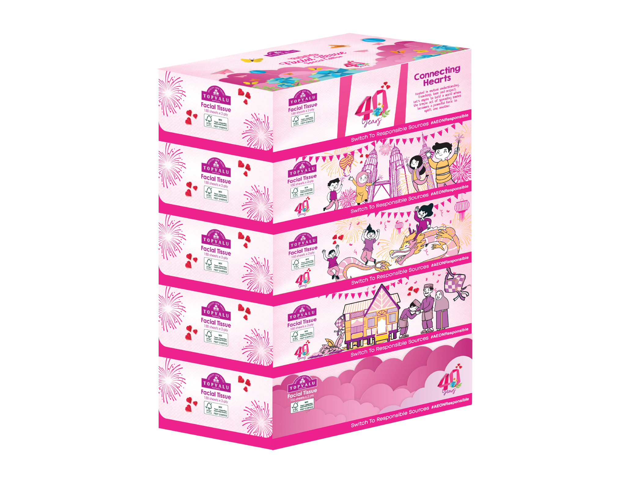 TOPVALU Facial Tissue, 5 x 140's - Soft & Durable