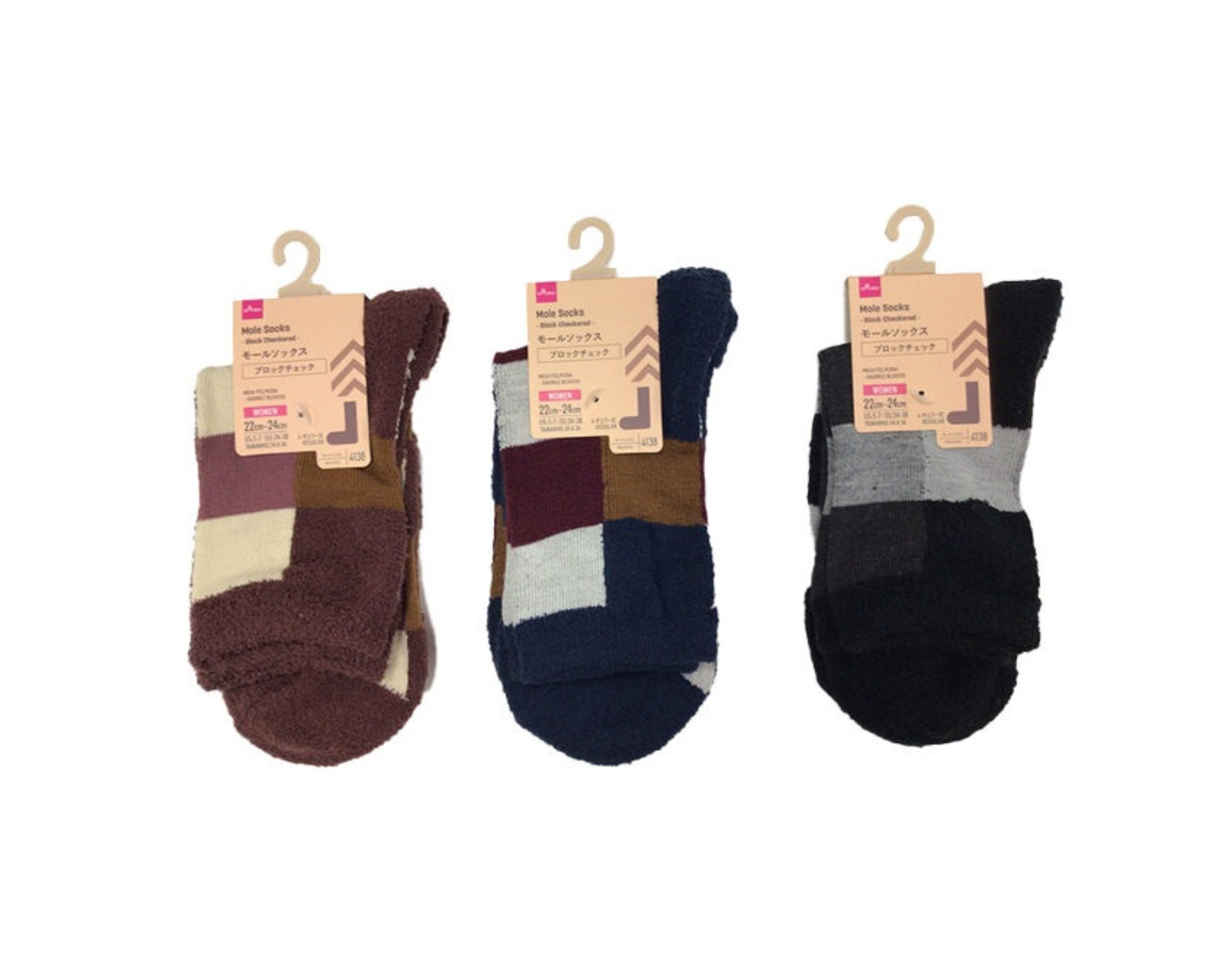 Daiso [SELECTED RANDOMLY] Mole Socks Block Checkered | myaeon2go