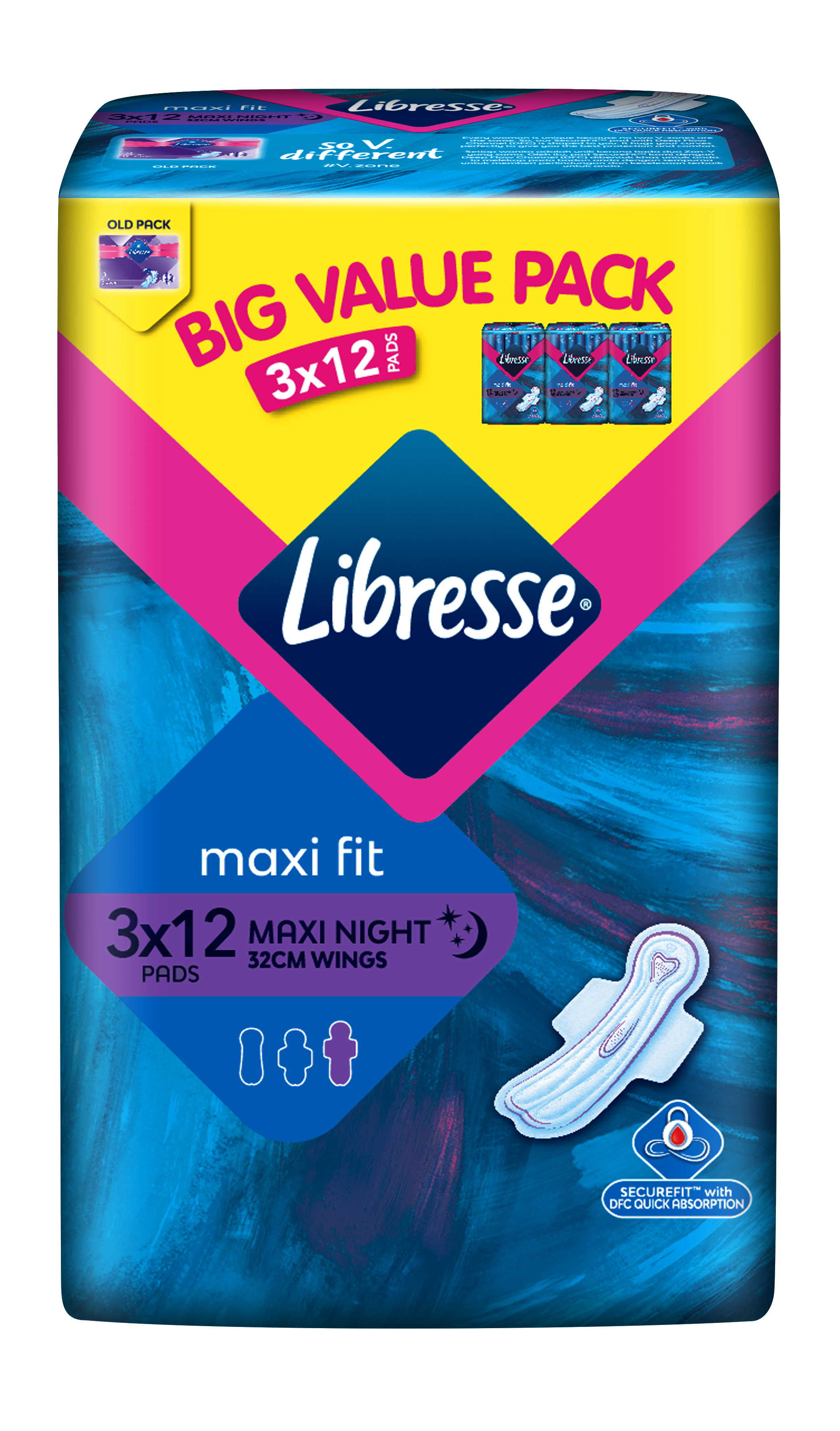 Libresse Maxi Night Wings 32cm, 3x12 Pads - SecureFit™