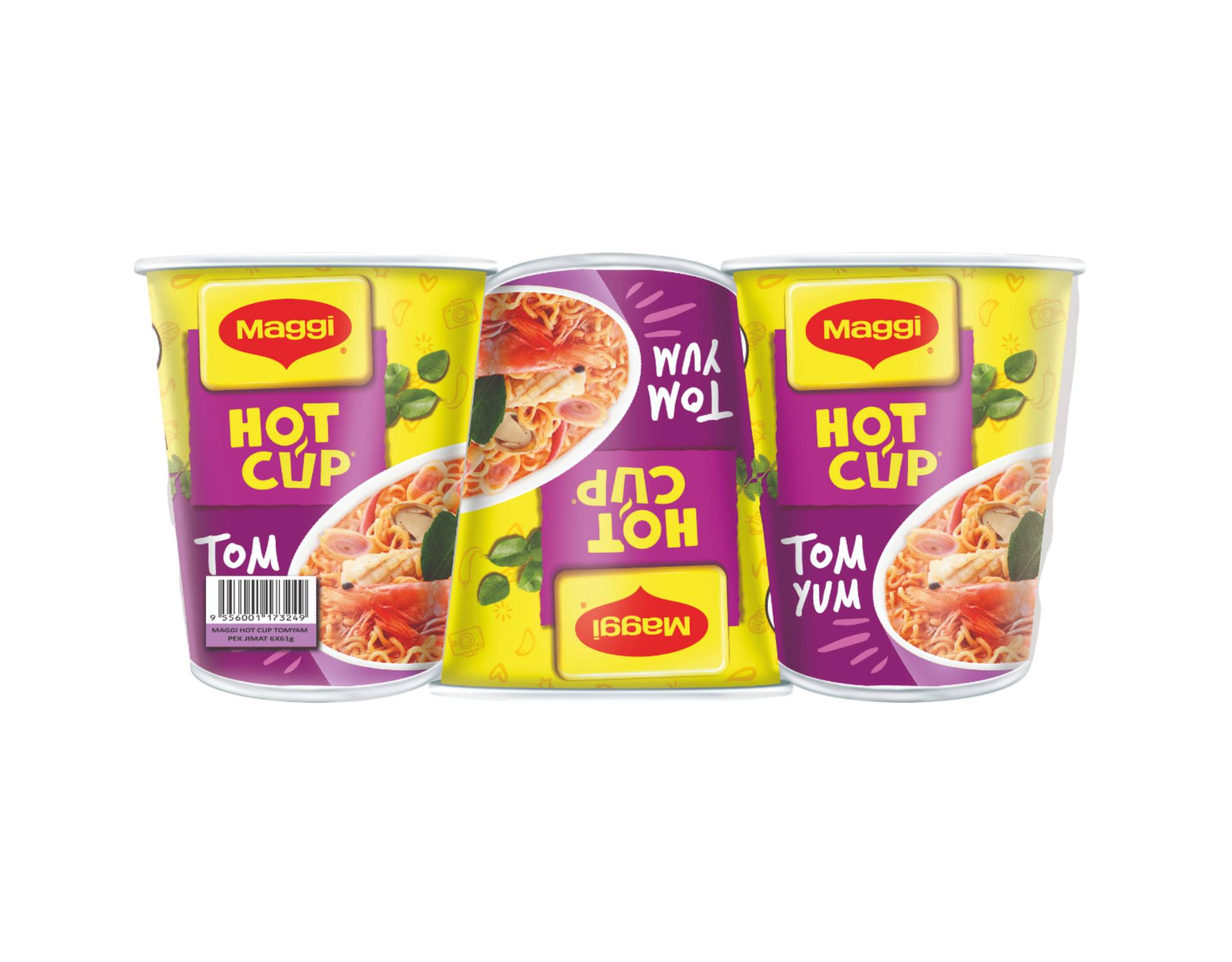 Maggi Hot Cup Tom Yam, 6 x 66g - Spicy Flavor Noodles