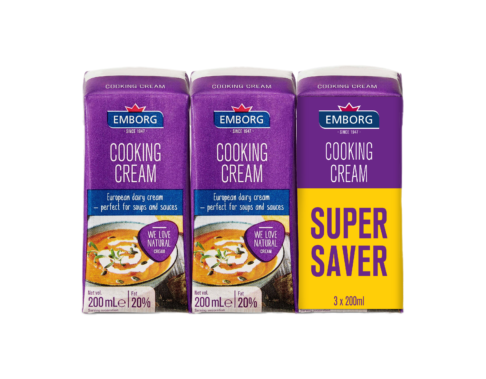 Emborg Cooking Cream, 3 x 200 ml - Perfect for Soups