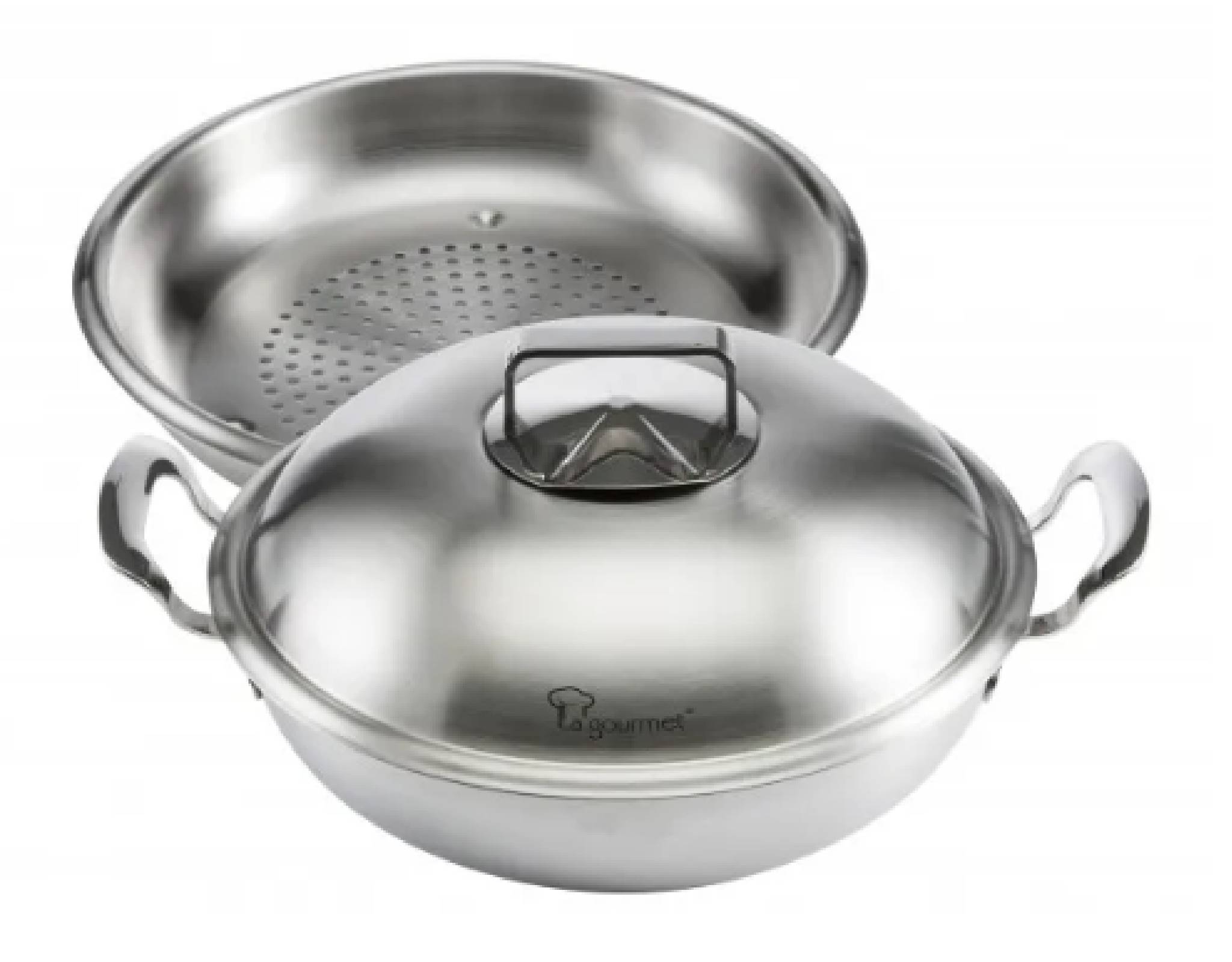 Shogun 5 Ply Gourmet Wok With Steamer Insert 18/10 Stainless Steel ...