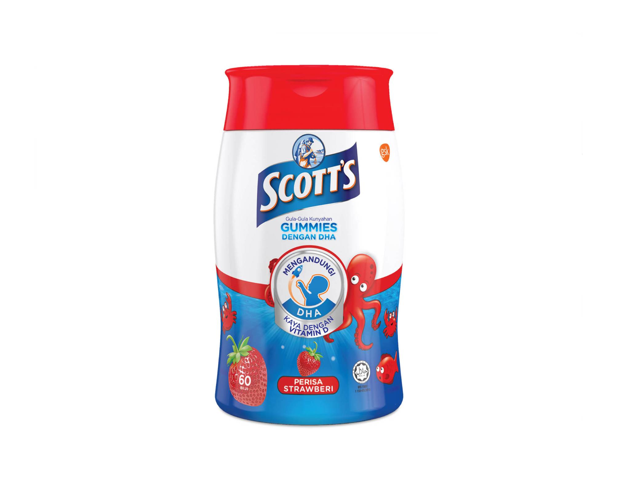 Scott's Gummies with DHA Strawberry, 60 pcs - Brain Support