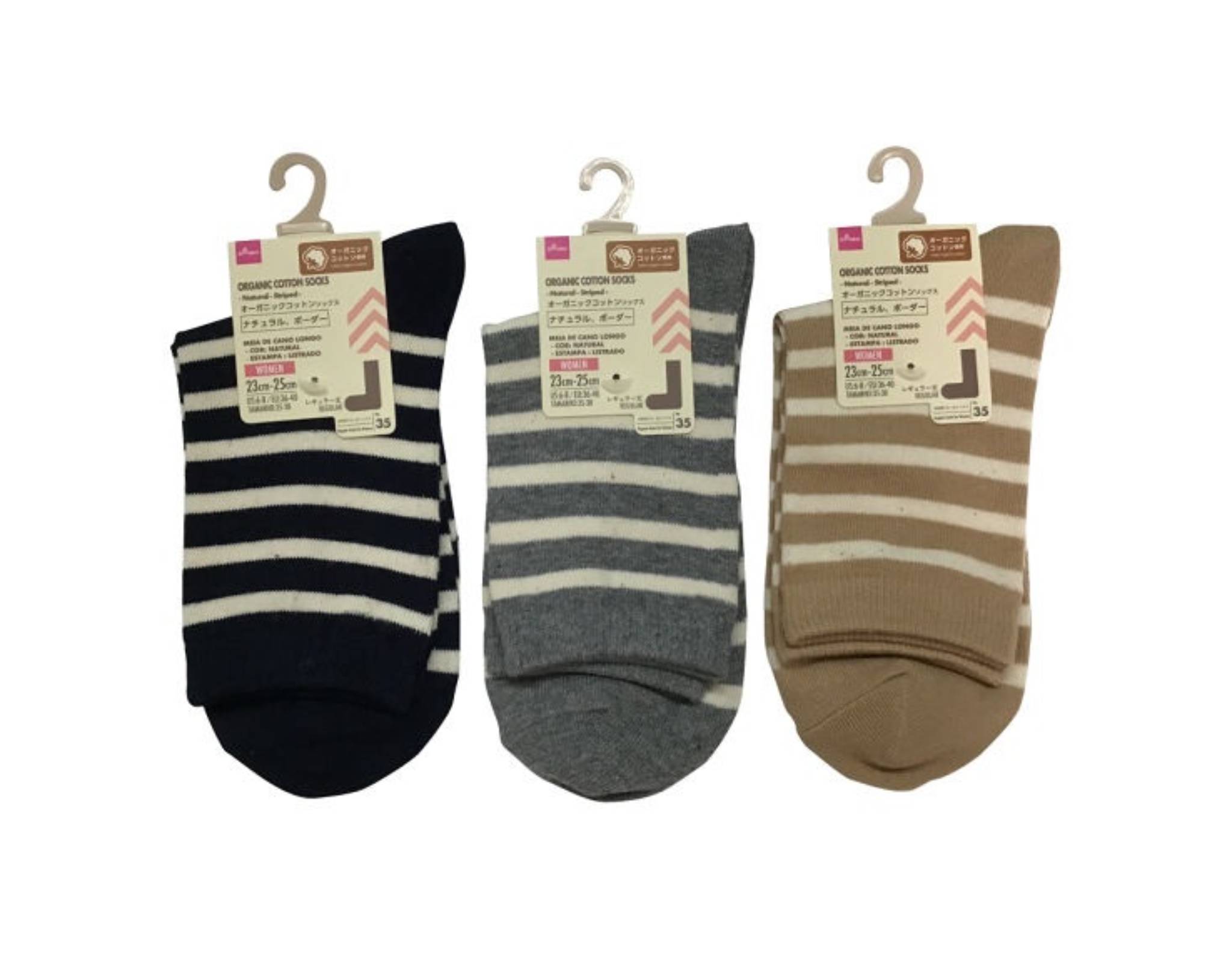 Daiso [SELECTED RANDOMLY] Organic Cotton Socks Natural Striped | myaeon2go