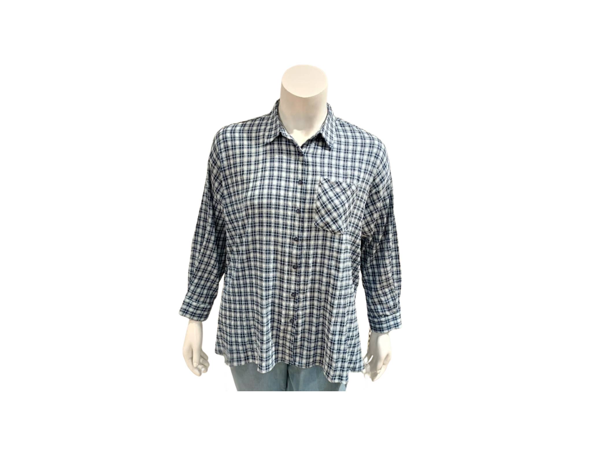 Plus Collection Long Sleeve Blouse Blue Checker | myaeon2go