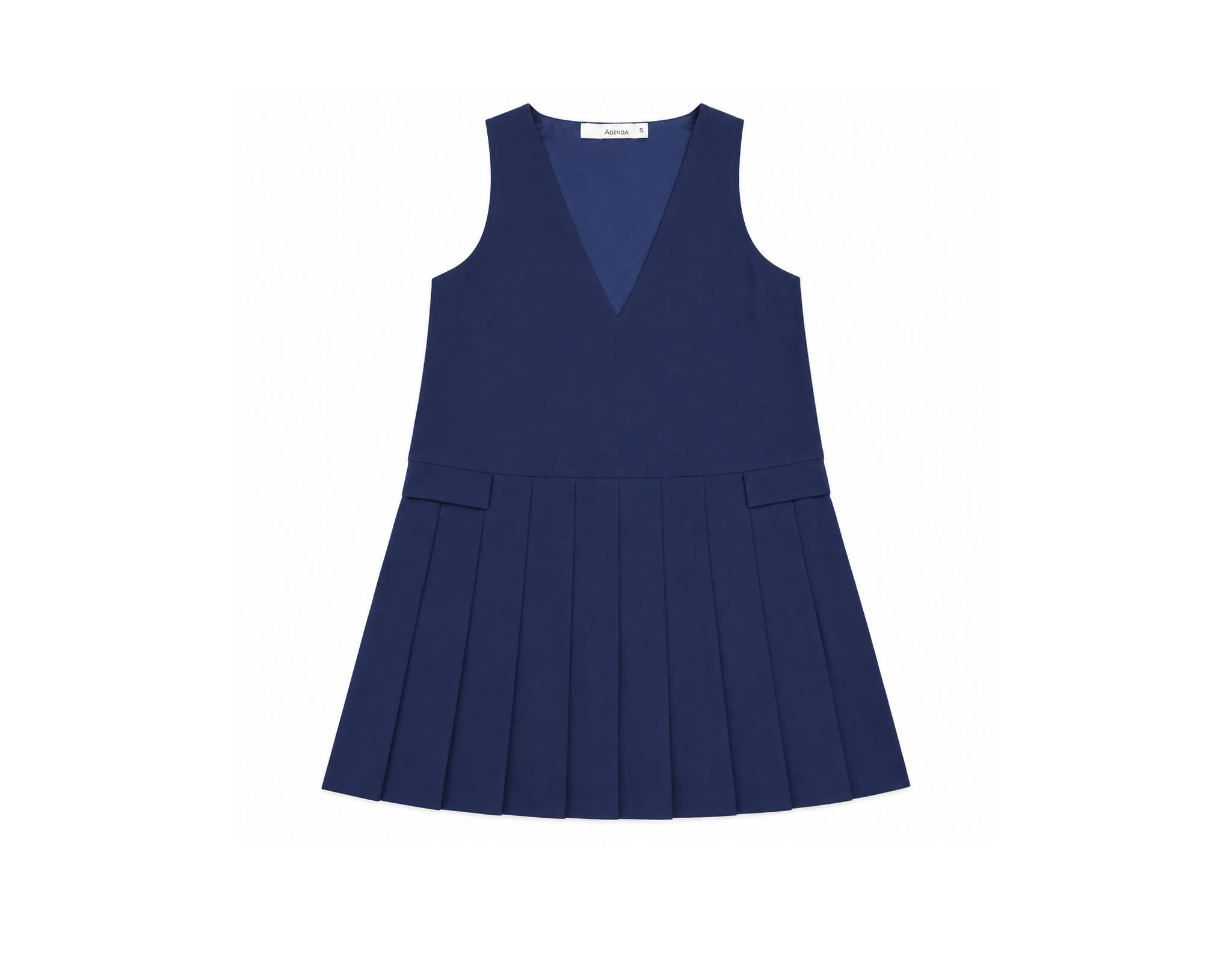 Agenda Pleated Sleeveless Dress Navy S | myaeon2go