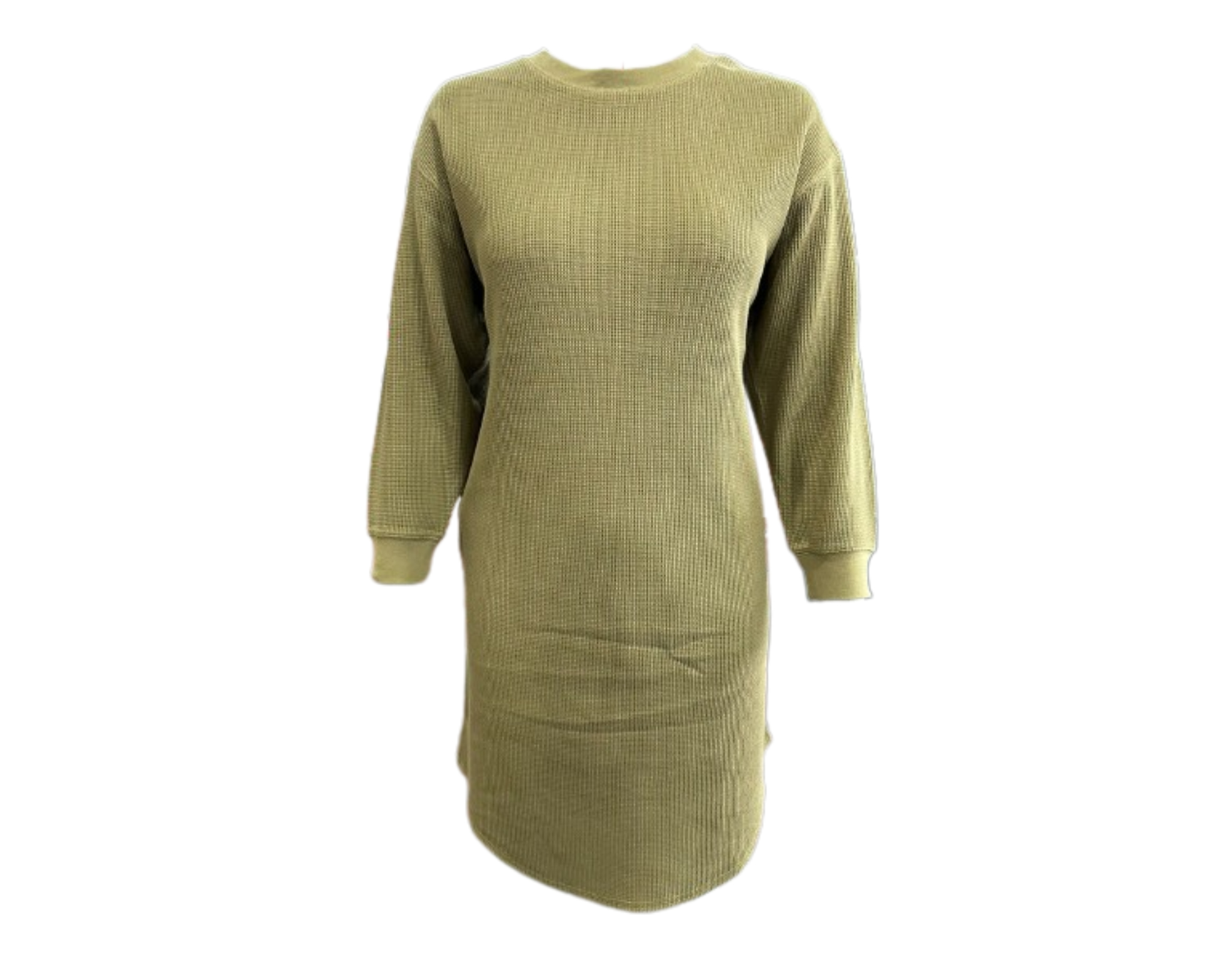 Tized Ladies Waffle Long Tunic Dress Dark Olive | myaeon2go